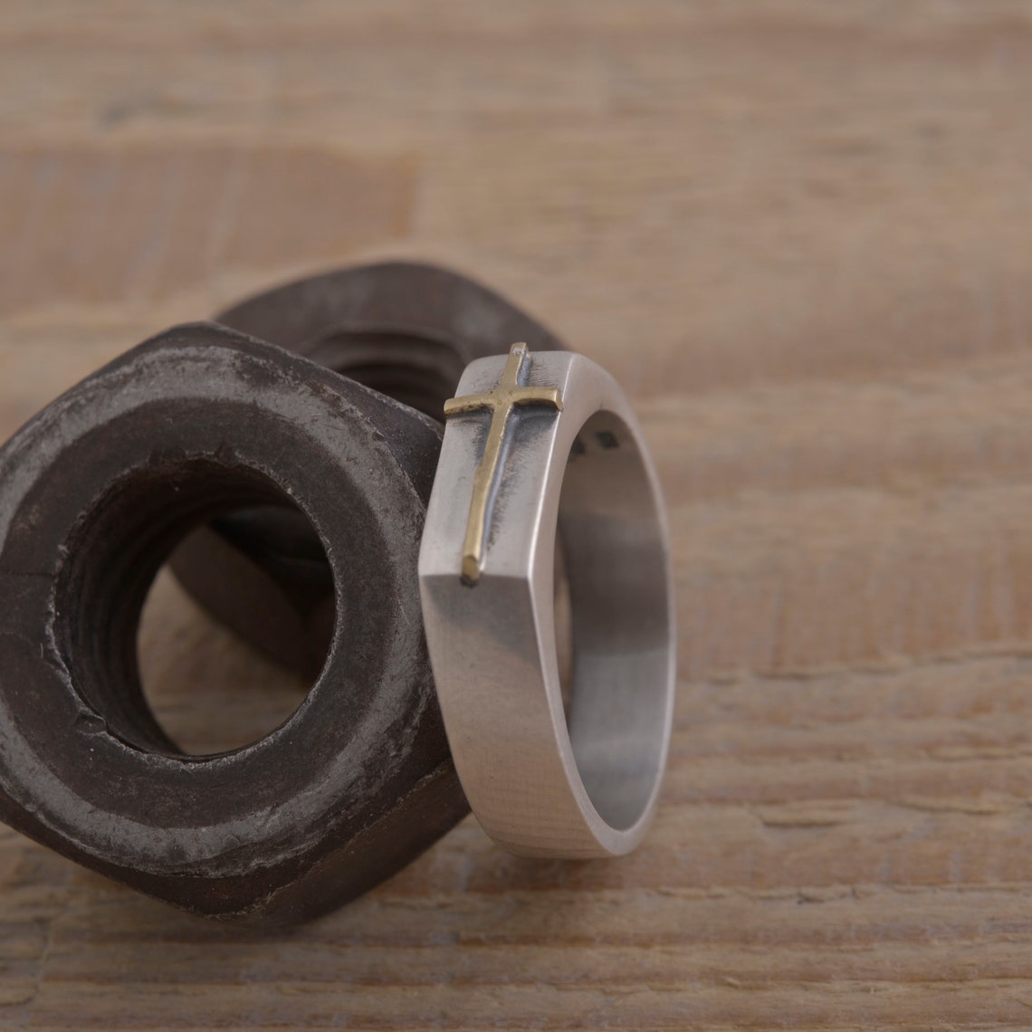 Cross Ring for Men Sterling Silver and 14KT Gold Christian - Etsy