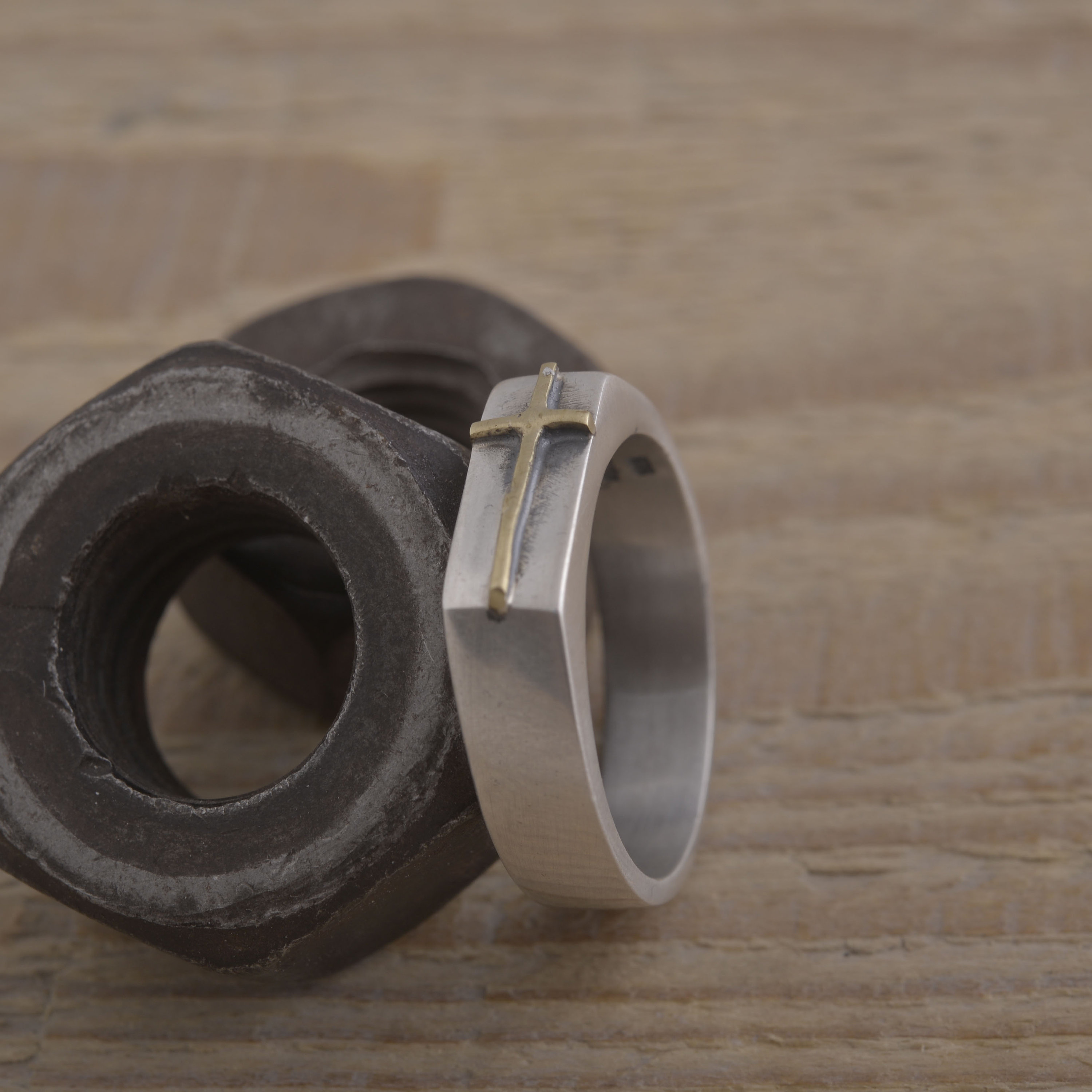 Cross Ring for Men Sterling Silver and 14KT Gold Christian - Etsy