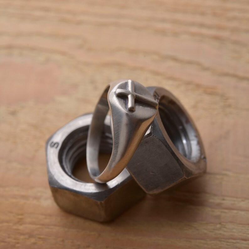 Cross Sterling Silver Ring, Men's Faith Ring, Christian Gift, Matte ...