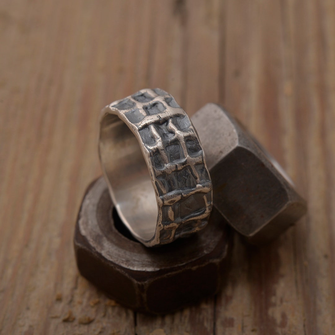 Sterling Silver Lattice Ring for Men, 10mm Width, Ask for Engraving on ...