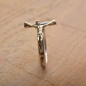 Crucifix Cross Ring in Sterling Silver and Gold 14kt, Christian Ring ...