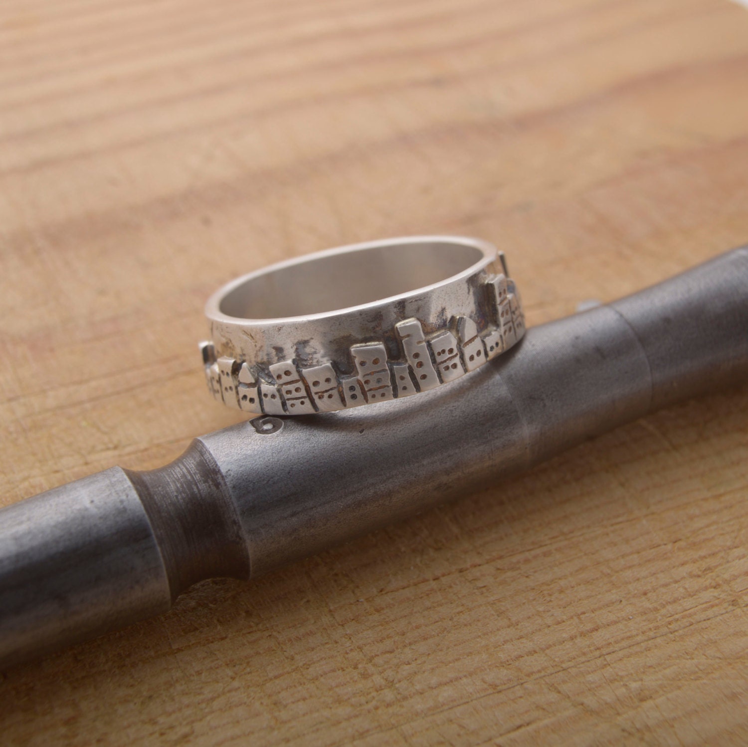 City Skyline Ring for Men Sterling Silver Urban Mens Ring - Etsy