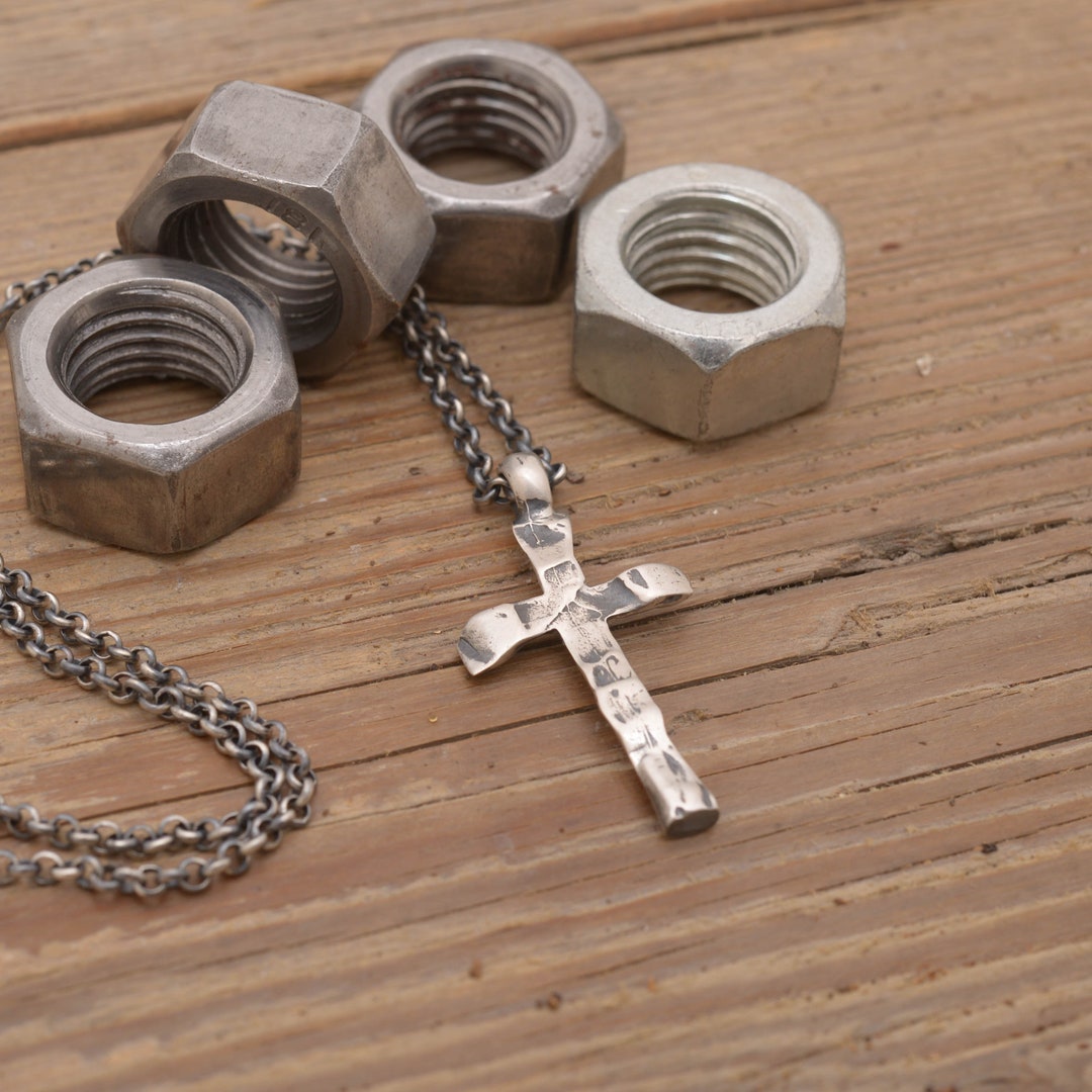Rustic Cross Necklace, Sterling Silver Cross Pendant for Men or Women ...