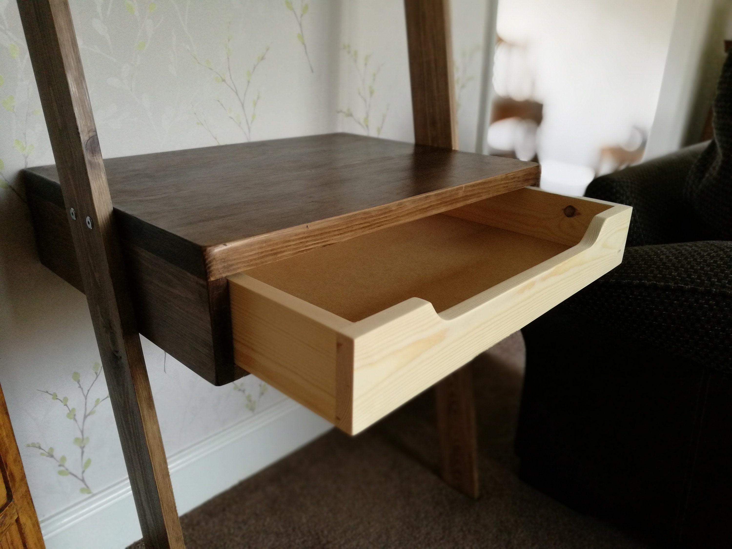 Lean to Desk Handmade Wooden Ladder Desk With Drawer Etsy