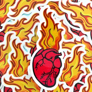 FLAMING HEART, Glitter Heart Vinyl Sticker - Etsy
