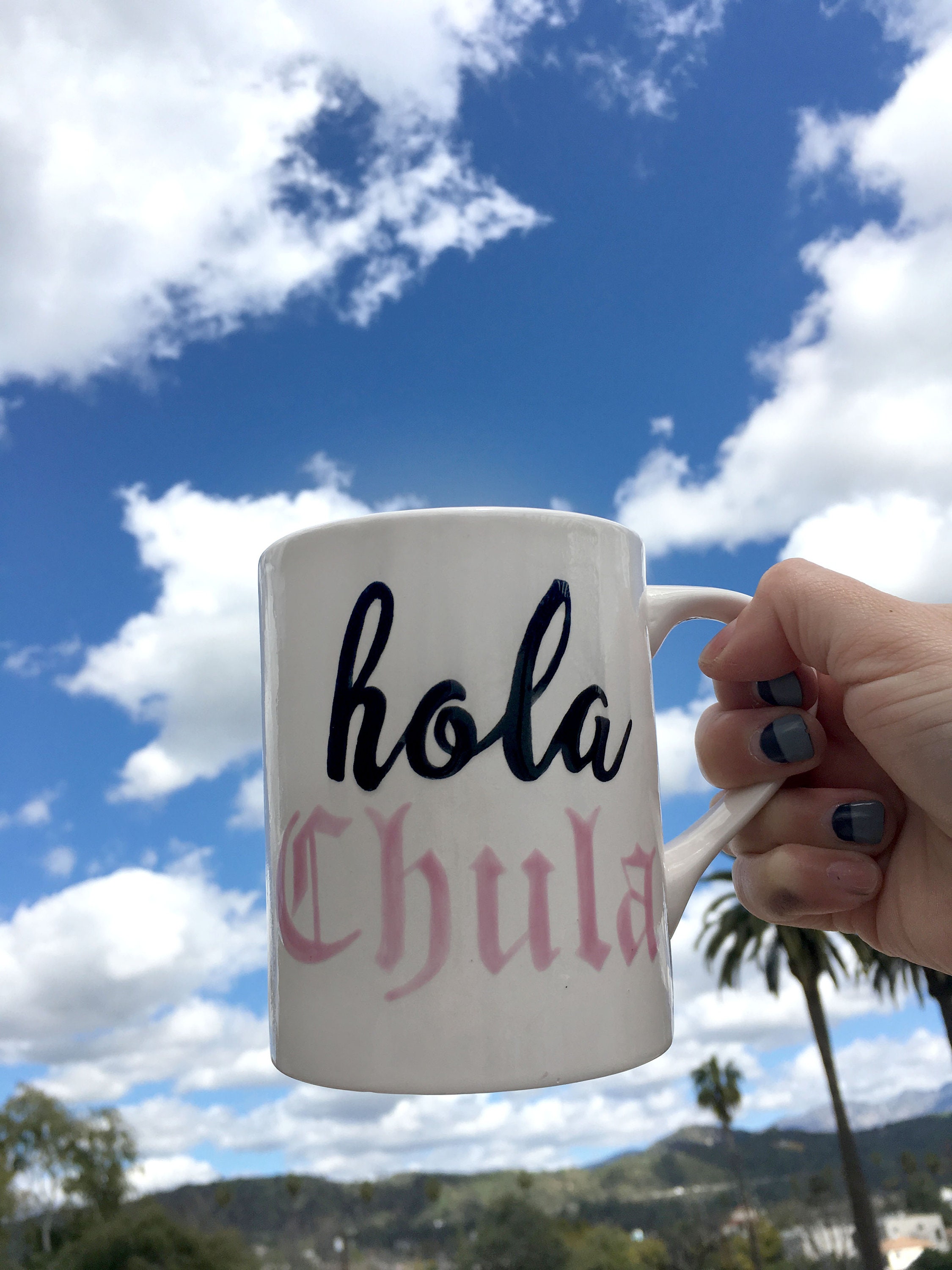 White HOLA CHULA Hand Painted Coffee Mug | Etsy