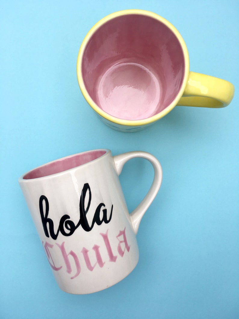 Yellow HOLA CHULA Hand Painted Mug - Etsy