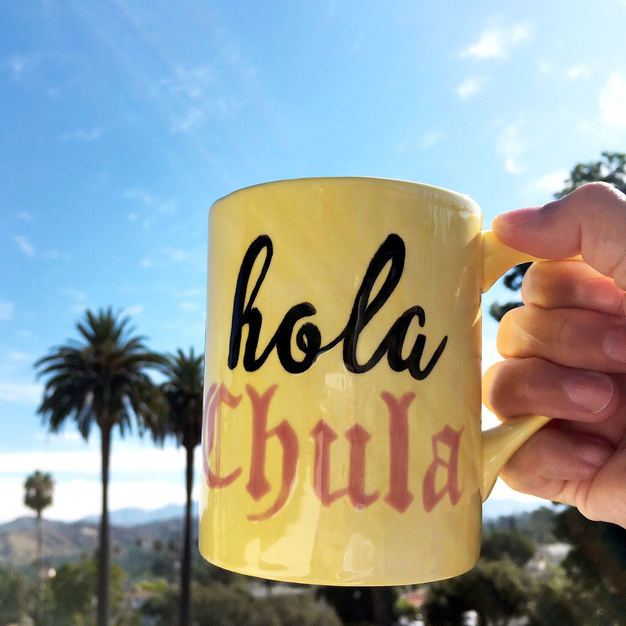 Yellow HOLA CHULA Hand Painted Mug | Etsy