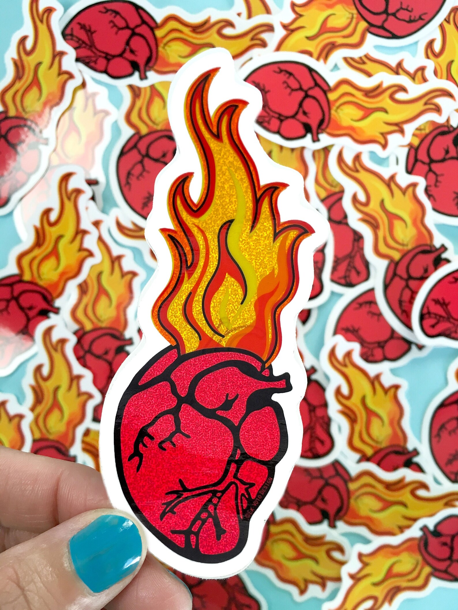 FLAMING HEART Glitter Heart Vinyl Sticker - Etsy