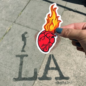 FLAMING HEART, Glitter Heart Vinyl Sticker - Etsy