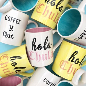 Yellow HOLA CHULA, Hand Painted Mug - Etsy