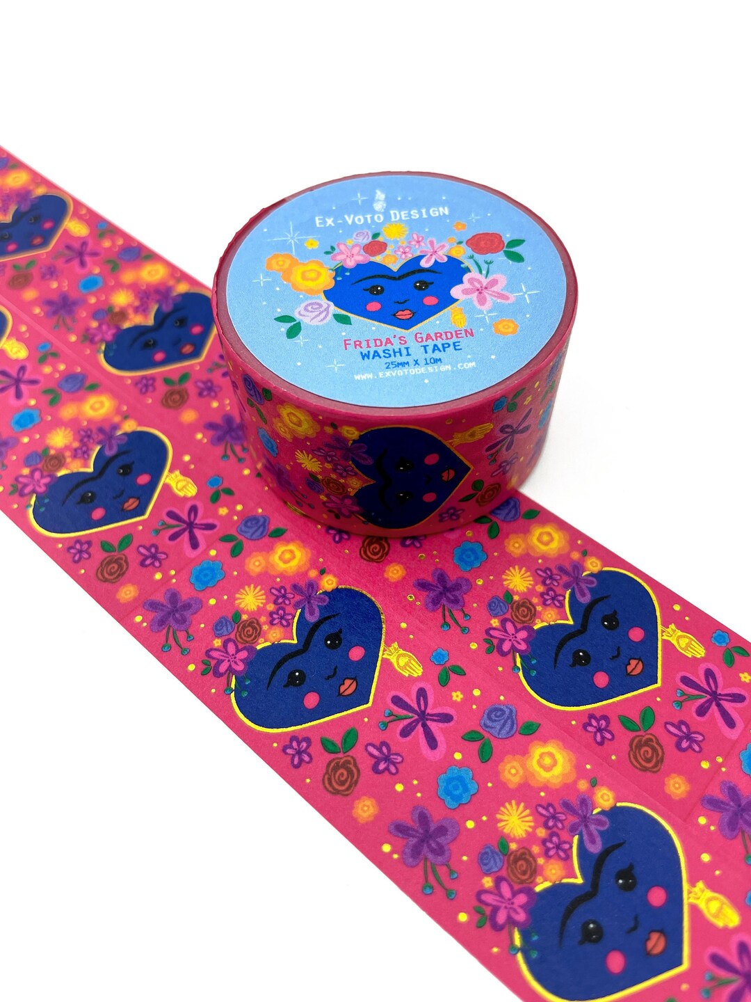Frida Kahlo Inspired Washi Tape: Floral Heart, Gold Foil Accents - Etsy