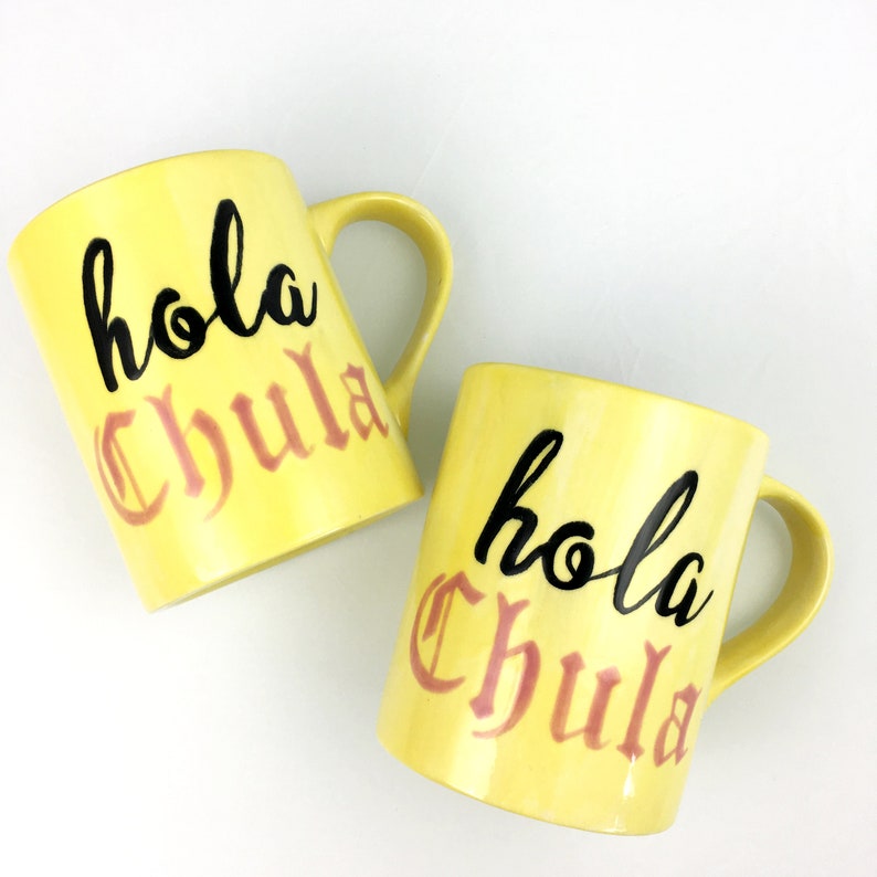 Yellow HOLA CHULA Hand Painted Mug | Etsy