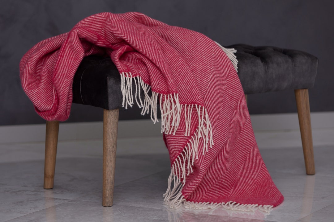 Magenta Pure Sheep Wool Herringbone Pattern Warm Large Armchair or Sofa ...