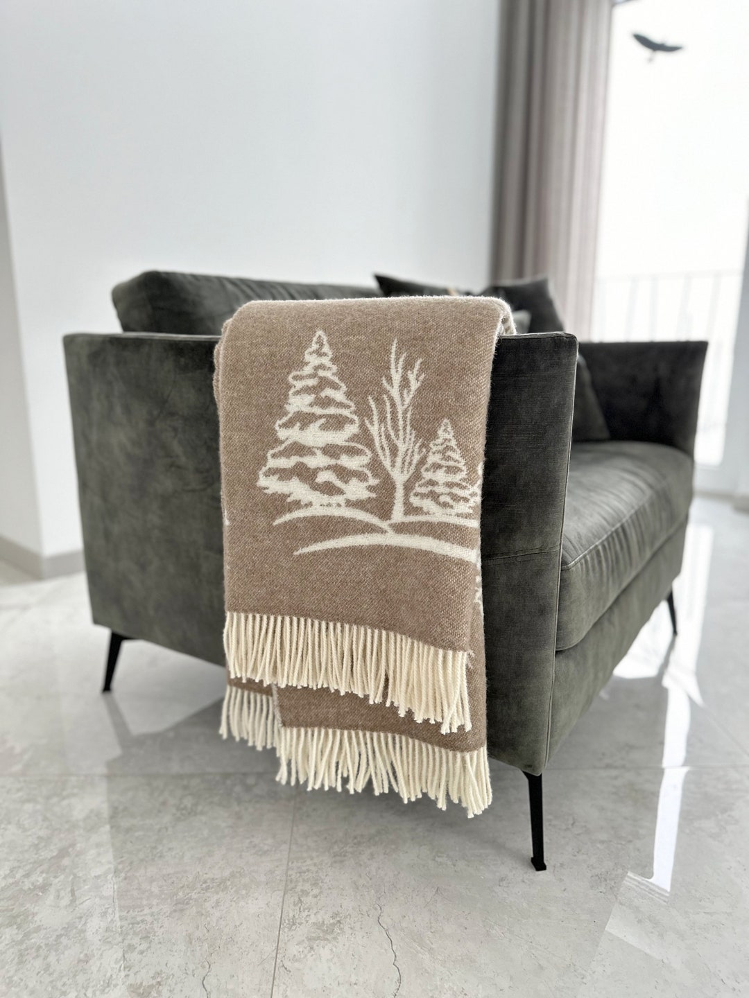Thicker Natural Wool Rustic Forest Trees and Couple Deer Blanket/ Gift ...