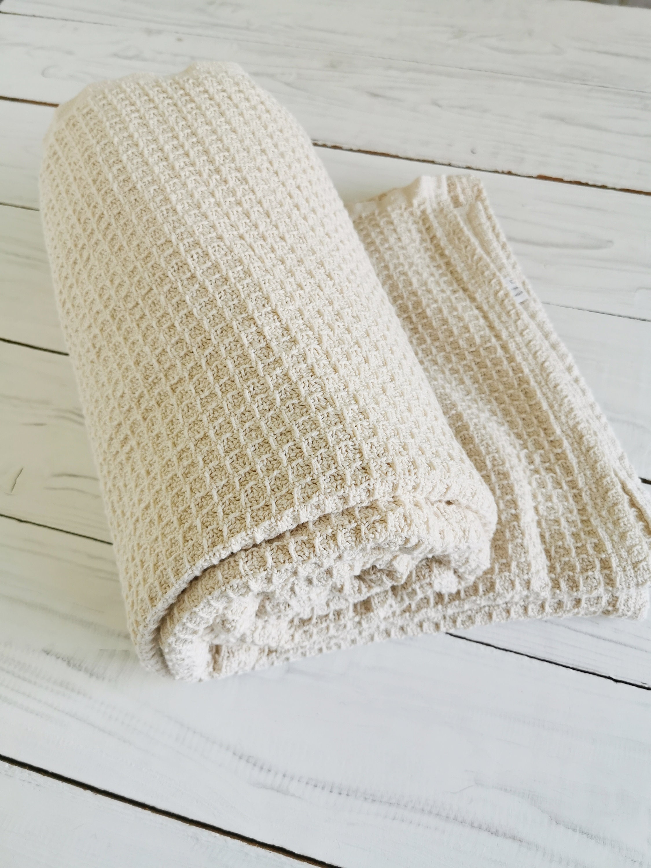 Knit Pure Cotton Blanket Cotton Knit Full Bedspread Natural - Etsy