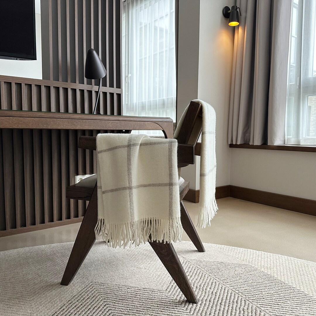 Pure Wool Blanket Throw Windowpane Check Pattern Plaid Armchair Cosy ...