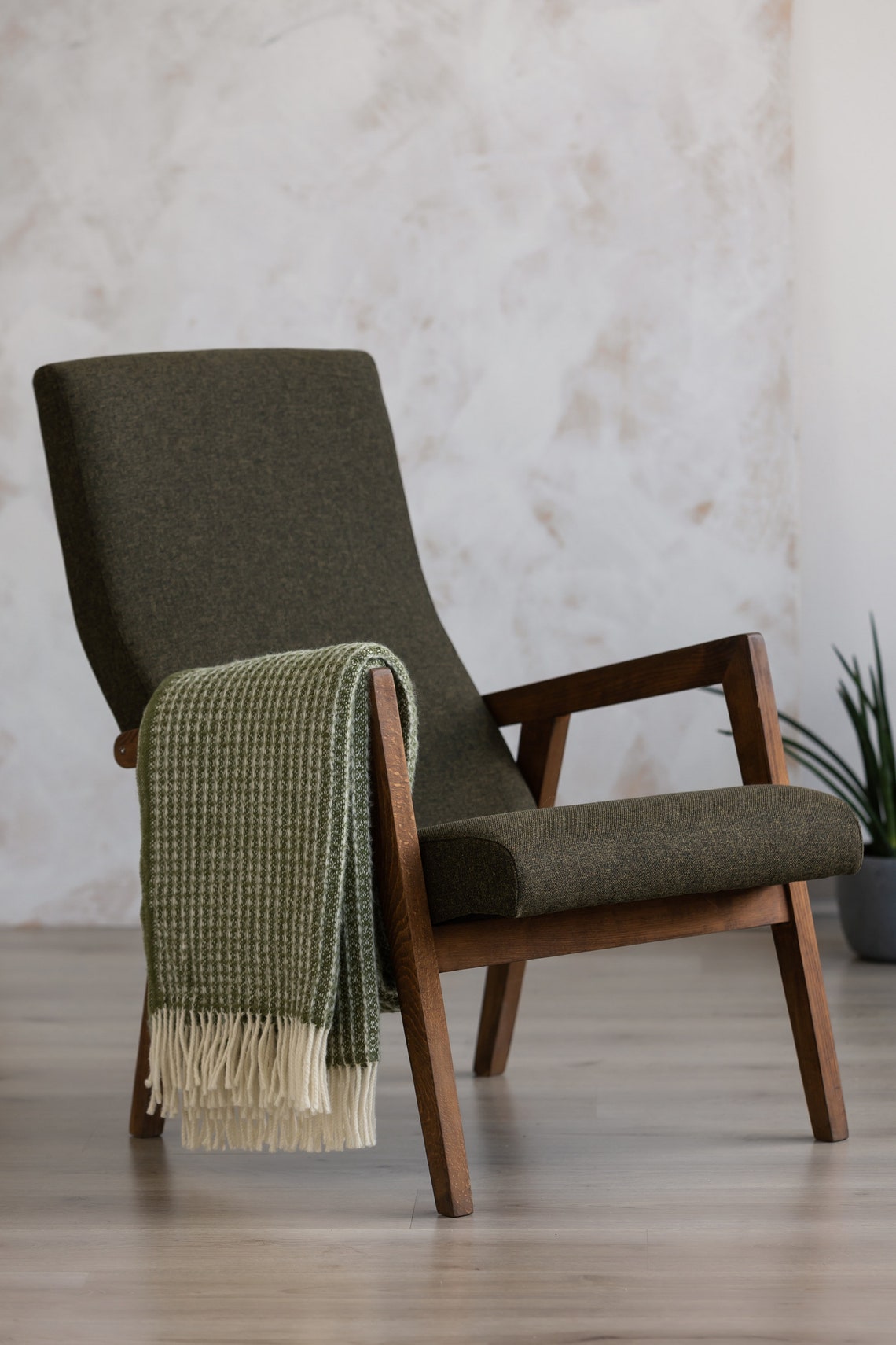 Pure Wool Small Check Knit Pattern Forest Green Melange Large - Etsy