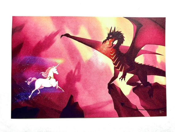 Medium Print Unicorn vs Dragon | Etsy