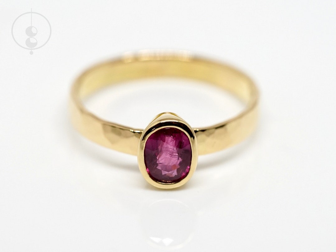 Forged Gold Ring With Bright Red Ruby 18K Gold Ring With - Etsy