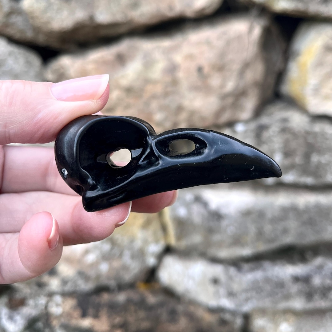 Black Obsidian Raven Skull - Etsy