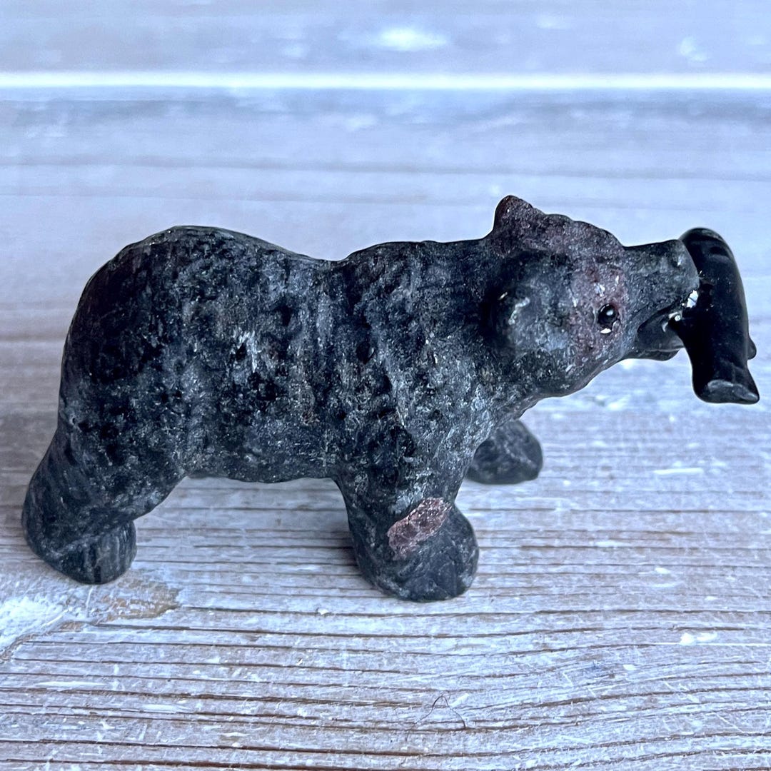 Garnet Stone Bear With a Fish - Imperfect - Etsy