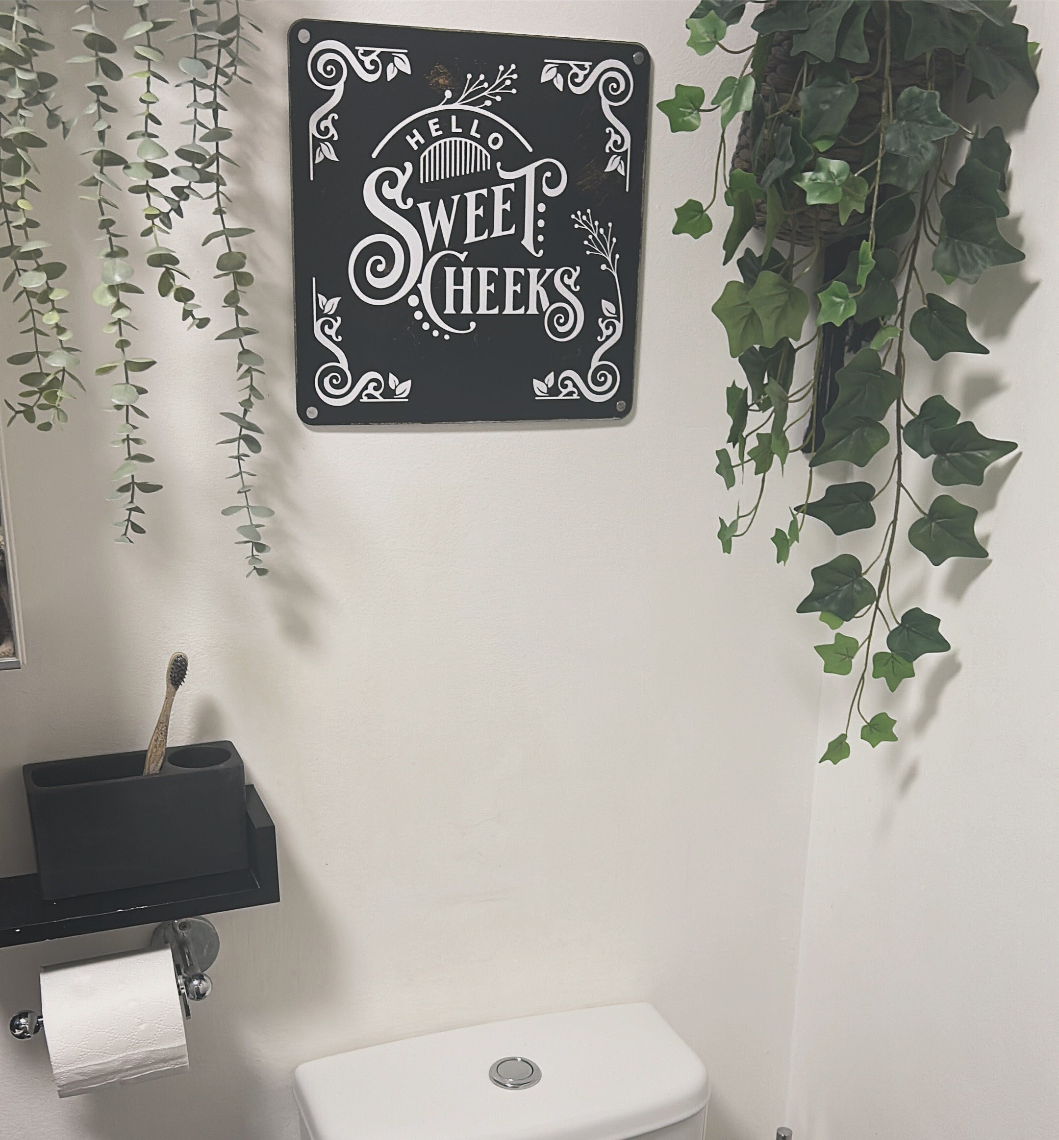 Rustic Metal BATHROOM SIGN Deco Sweet Cheeks 300x300mm Distressed Black ...