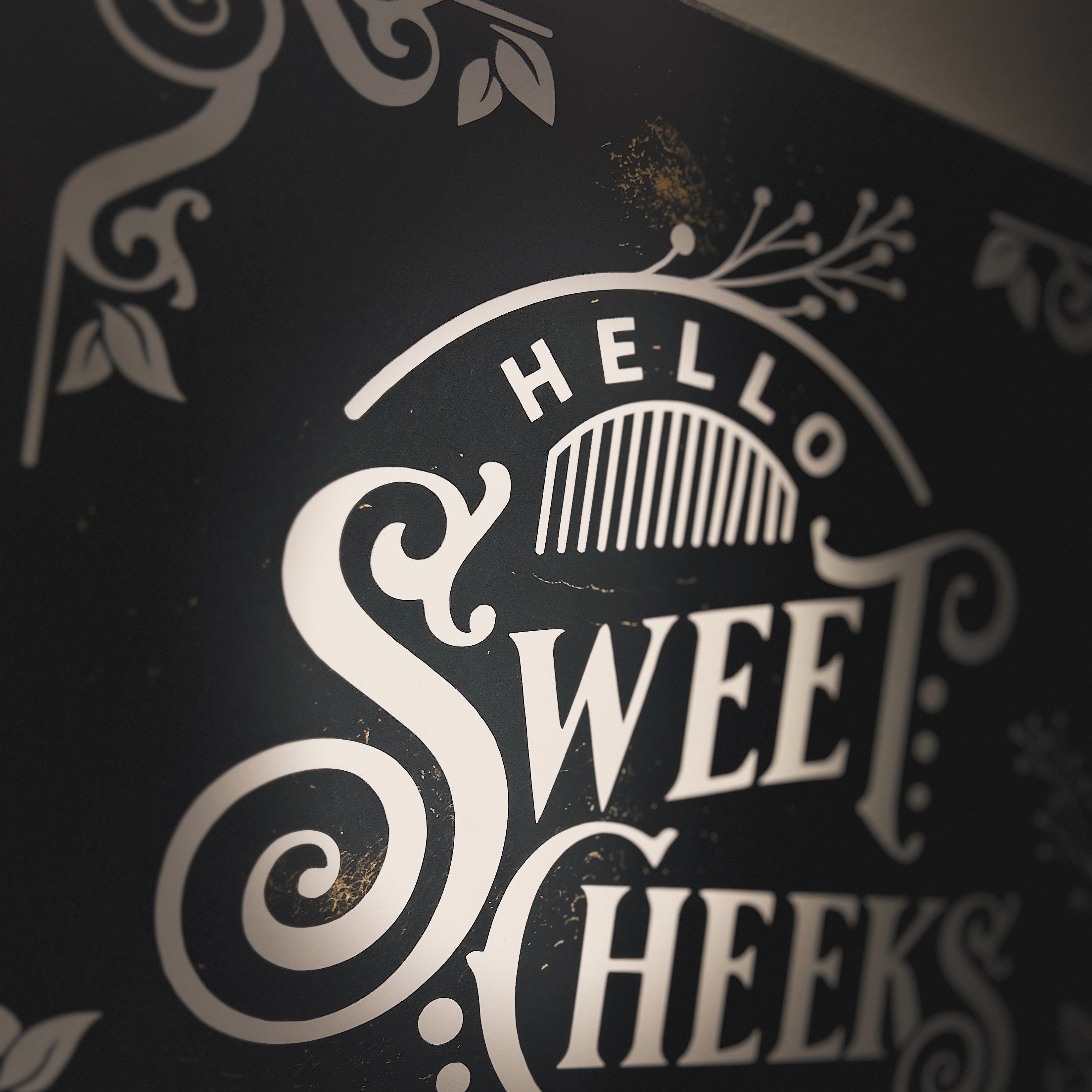 Rustic Metal BATHROOM SIGN Deco Sweet Cheeks 300x300mm Distressed Black ...