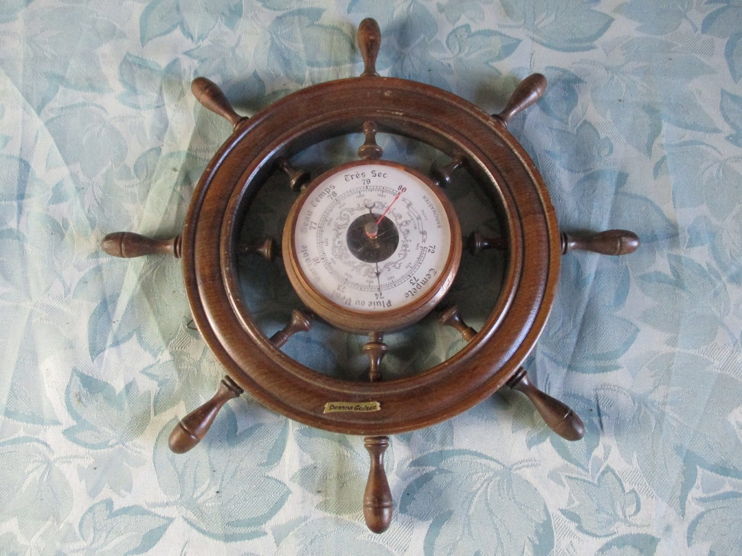 A Superb Vintage Wooden & Metal 'ship's Wheel' Barometer, Thermometer ...