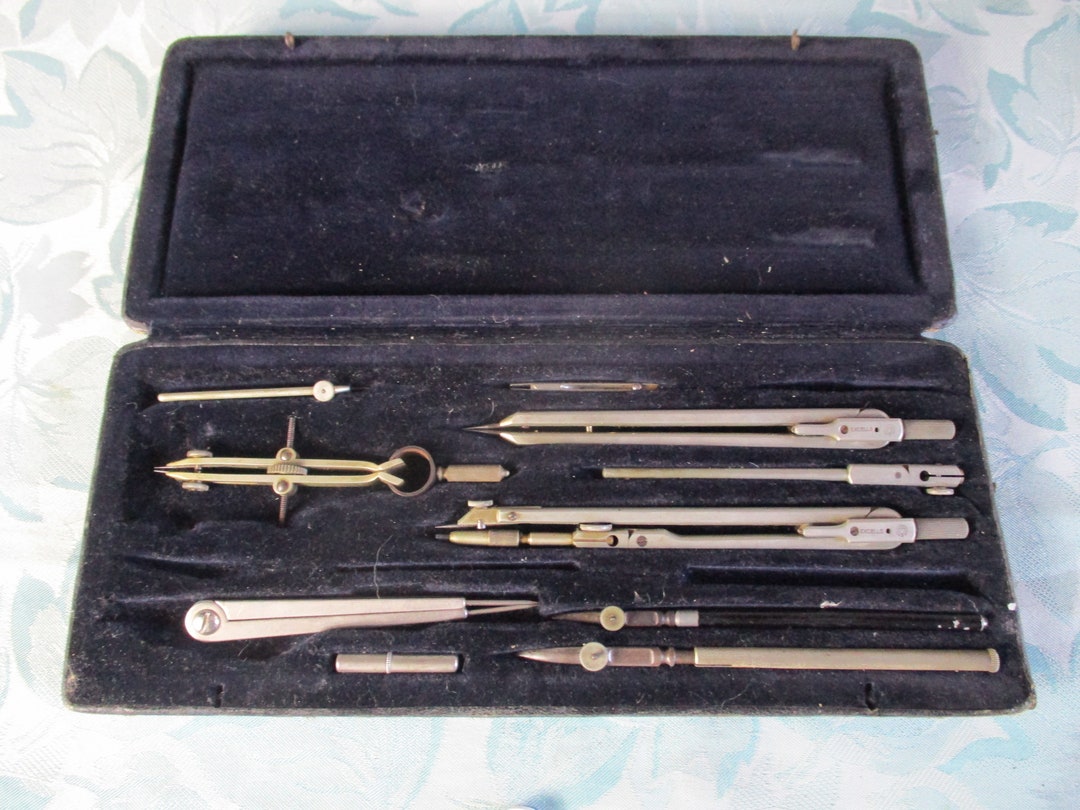 A Wonderful Vintage Technical Drawing Set in a Felt-lined Box, Made in ...