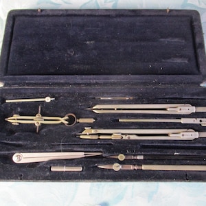 A Wonderful Vintage Technical Drawing Set in a Felt-lined Box, Made in ...
