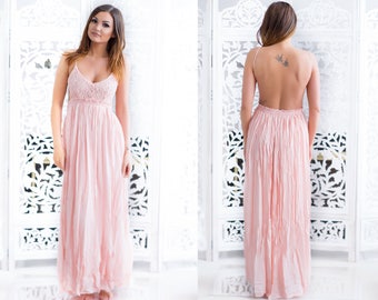 Long peach dress | Etsy