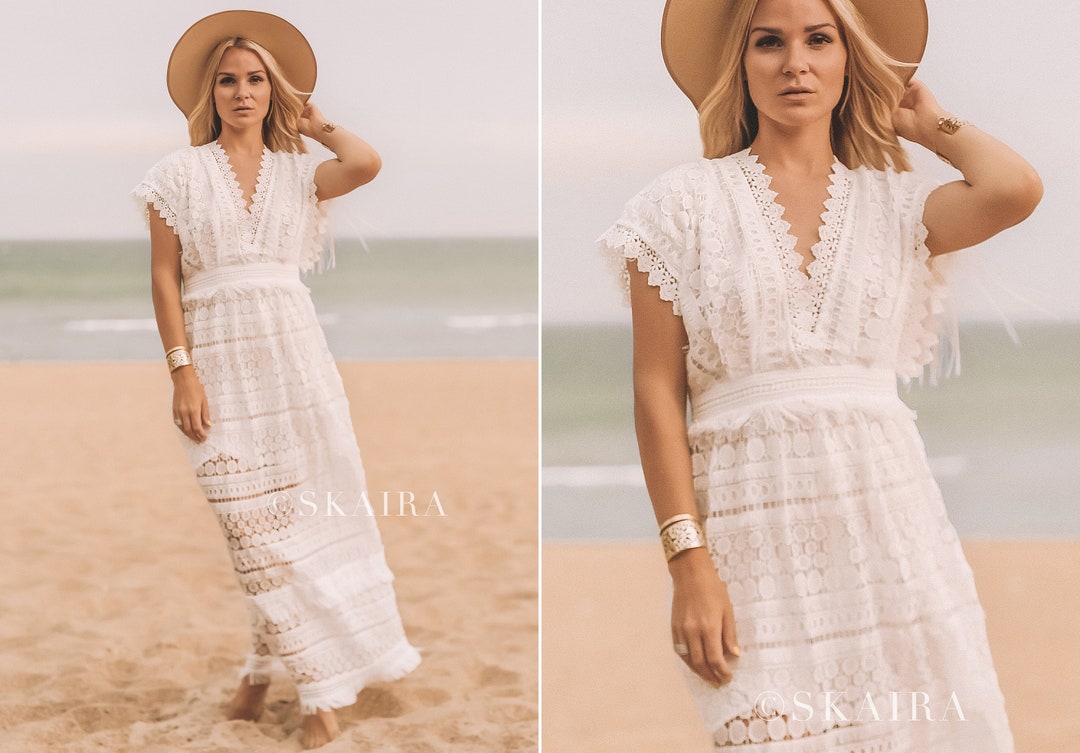 Boho Dress, Crochet Dress, White Lace Dress, Wedding Dress, Bohemian ...