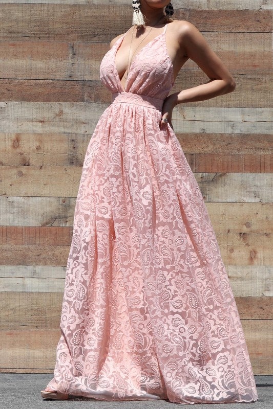 Pink Lace Dress Maxi Long Evening Wedding Cocktail Prom | Etsy