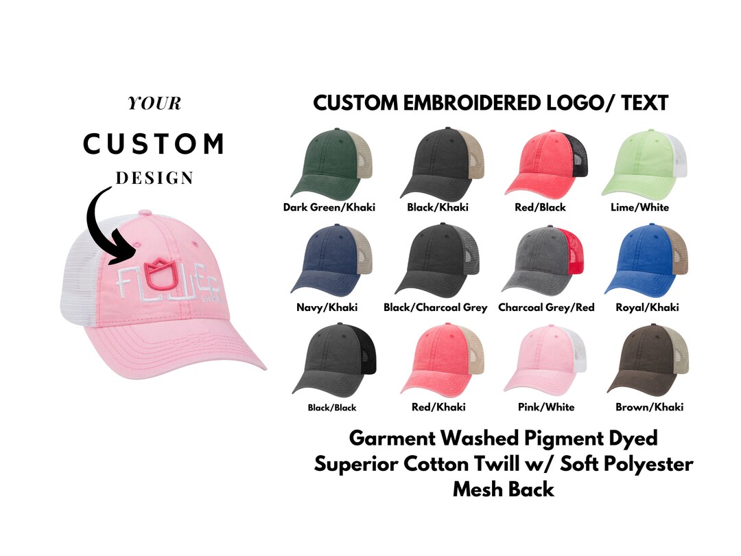 Custom Trucker Hat, Low Profile Mesh Back Trucker Hat, Embroidered ...