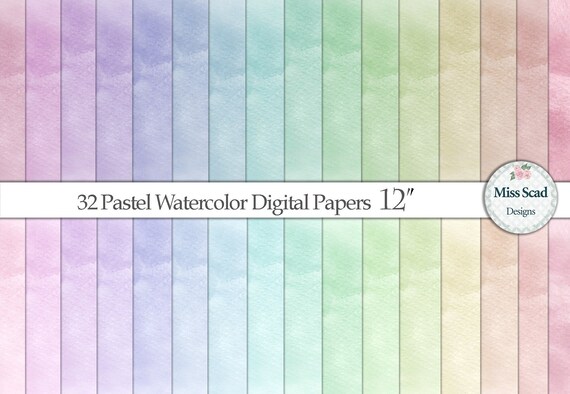 32 Pastel Watercolor Color Palette Digital Papers ,300DPI JPG Format ...