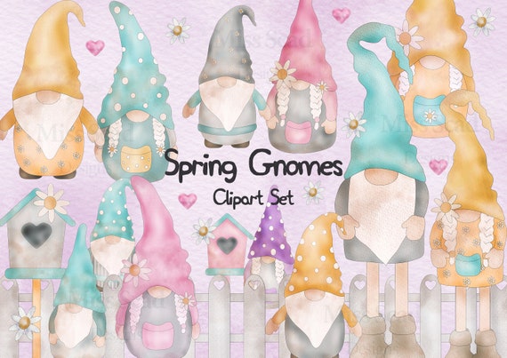 Hand Drawn Spring Garden Gnomes Clipart Set, 22 Transparent Png Images ...