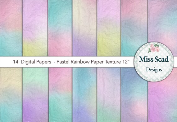 14 Pastel Rainbow Paper Texture Digital Papers- Non Seamless- 12X12 ...