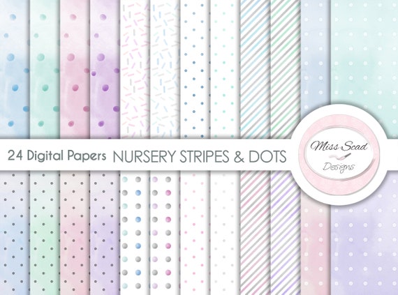 24 Watercolor Pastel Nursery Patterns / Digital Papers with Stripes ...