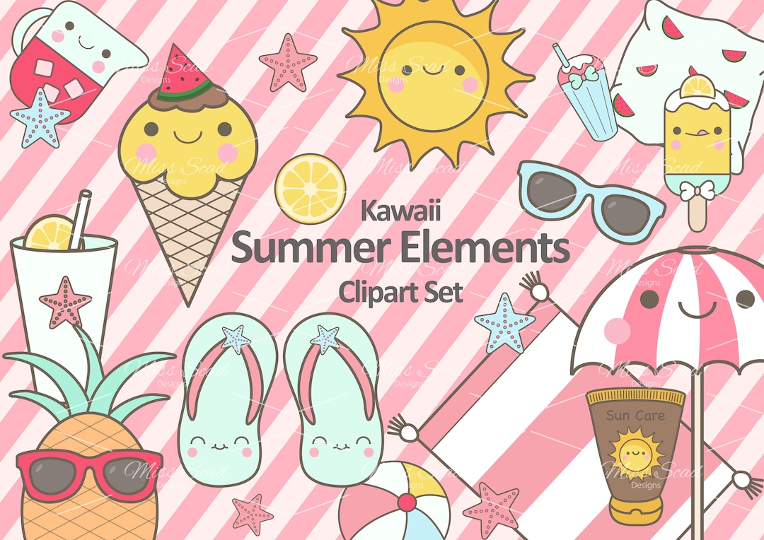 Cute Kawaii Summer Elements Clipart Set 24 Transparent Png or - Etsy