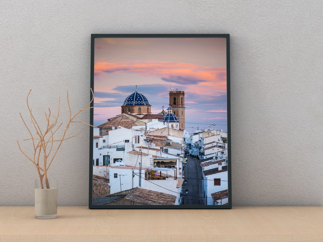 Print of Skyline White City of Altea in Costa Blanca, Spain at Sunset ...