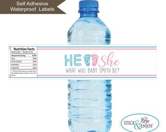 Gender Reveal Party He or She Water Bottle Labels Custom | Etsy