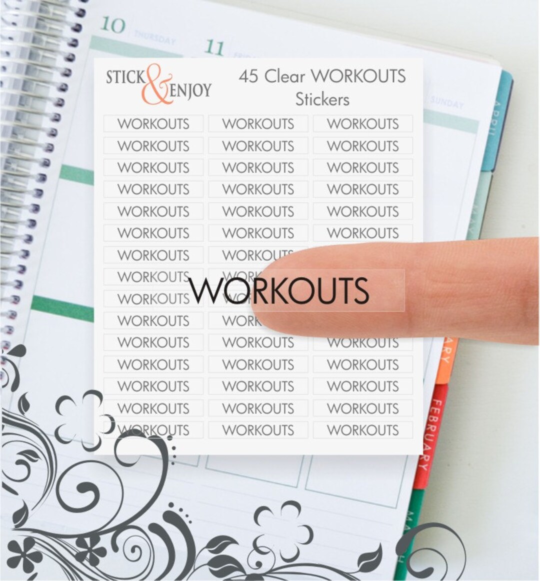 45 Clear WORKOUTS Header EC Planner Stickers, Clear Planner Stikers ...