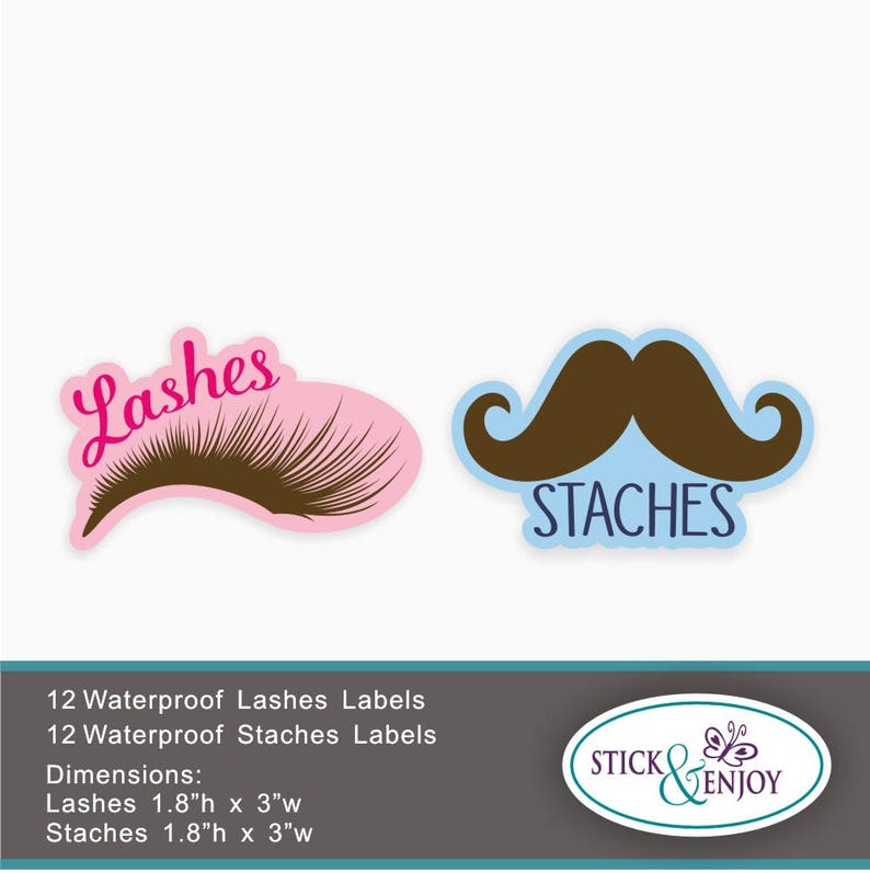 24 Gender Reveal Party Stickers Lashes or Staches Shaped - Etsy