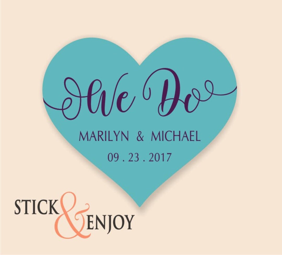 We Do, Heart Stickers, Custom Waterproof Wedding Stickers, Personalized ...