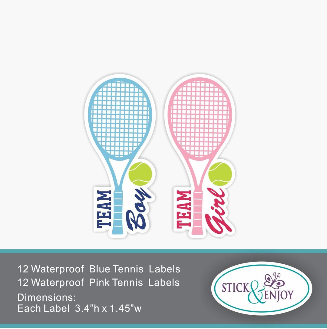 24 Gender Reveal Party Stickers, Tennis Racquets Team Girl and Team Boy ...