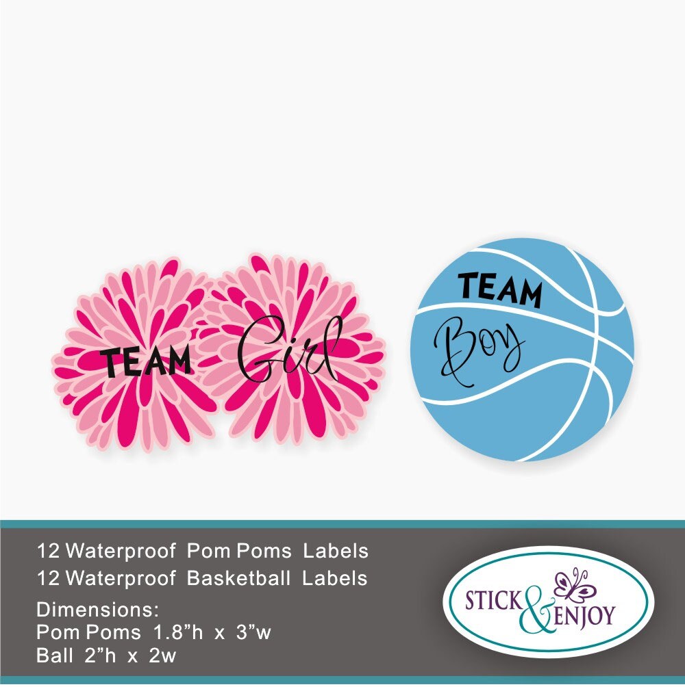 24 Gender Reveal Party Stickers Pom Poms Team Girl y | Etsy