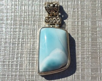 Vintage Sterling Silver Natural Larimar Coffing Pendant - Etsy