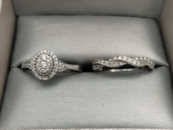 Natural Oval Composite Diamond Bridal Set 10K White G… - Gem