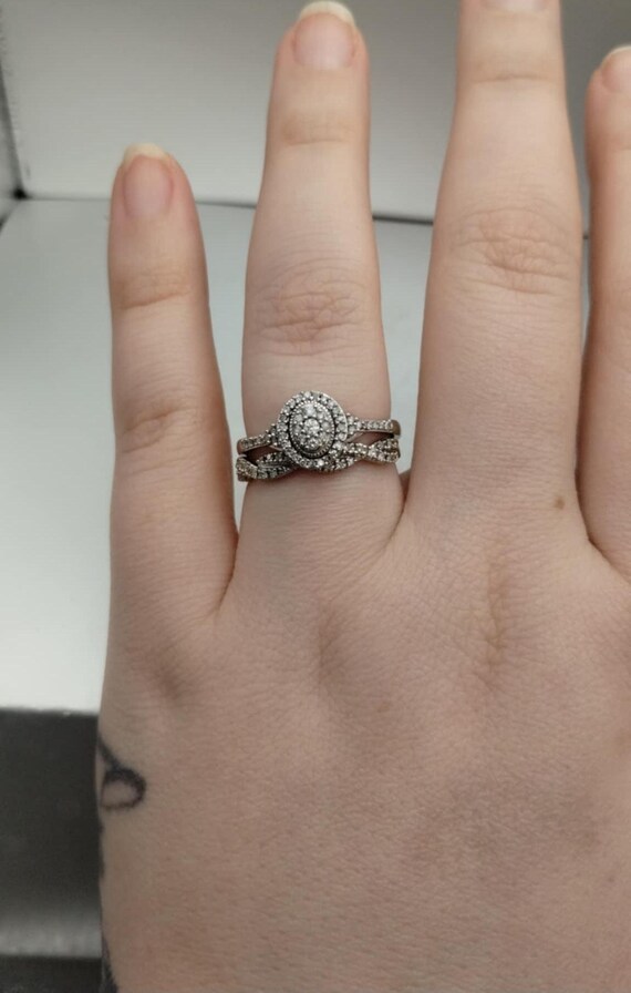 Natural Oval Composite Diamond Bridal Set 10K White G… - Gem